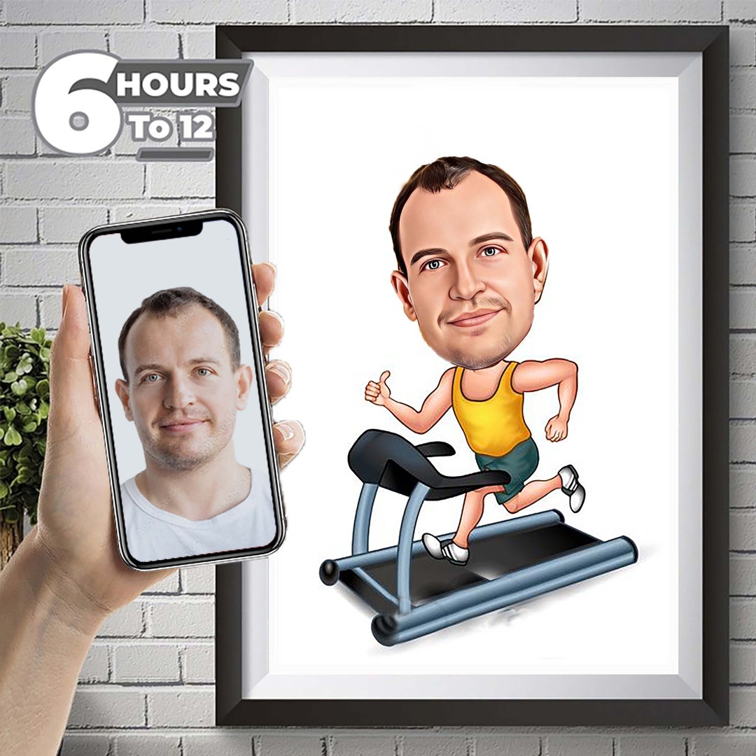 Custom Running Caricature, Personalized Gym Gift (digital) - Etsy