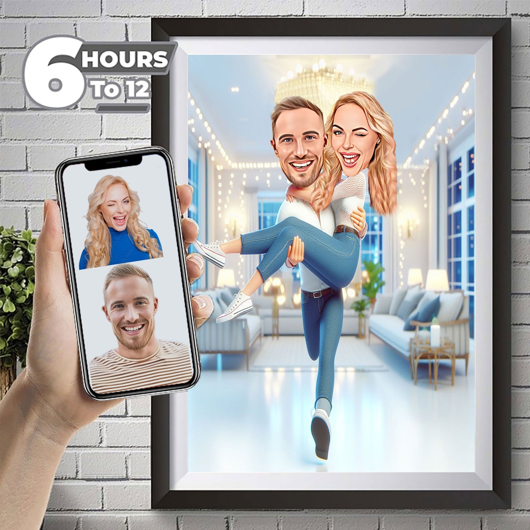 A Couple Cartoon Portrait From Your Photo, Caricature of a Happy Couple ...