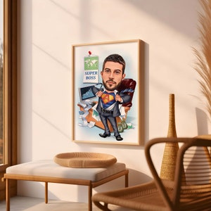 Custom Super Boss Cartoon Portrait, Personalized Caricature (digital ...