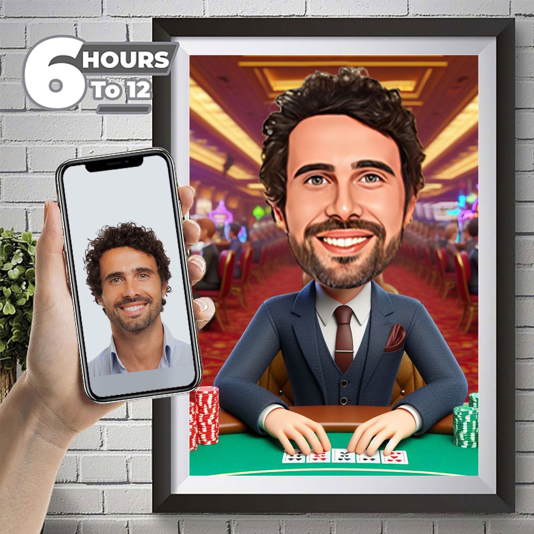 Custom Poker Cartoon Portrait, Poker Caricature, Gift for Male Poker ...
