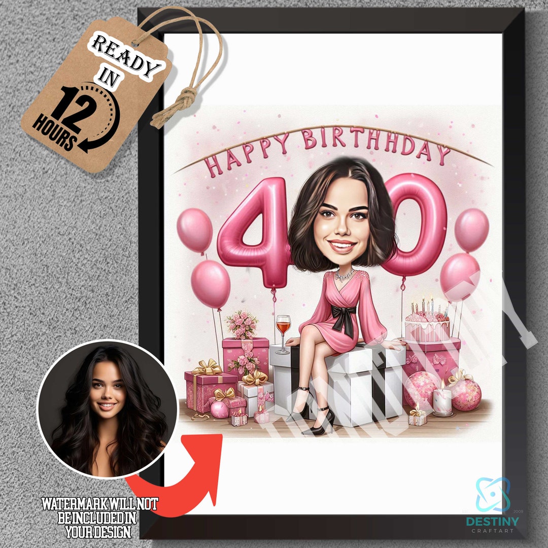 40th Birthday Caricature: 40 Women in Light Pink Dresses With Gifts ...