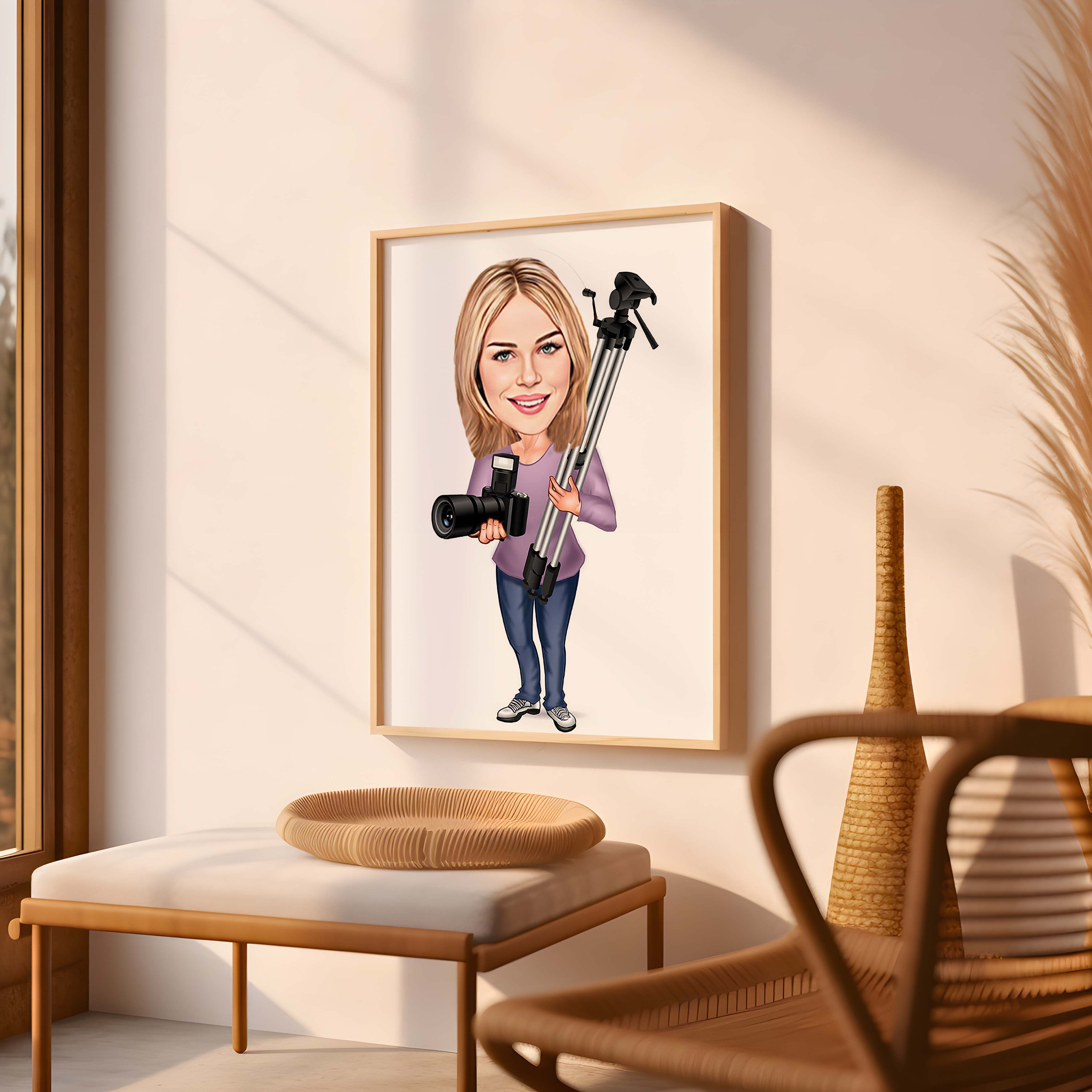 Photographer Cartoon Portrait Drawing From Photo, Photographer Gift for ...