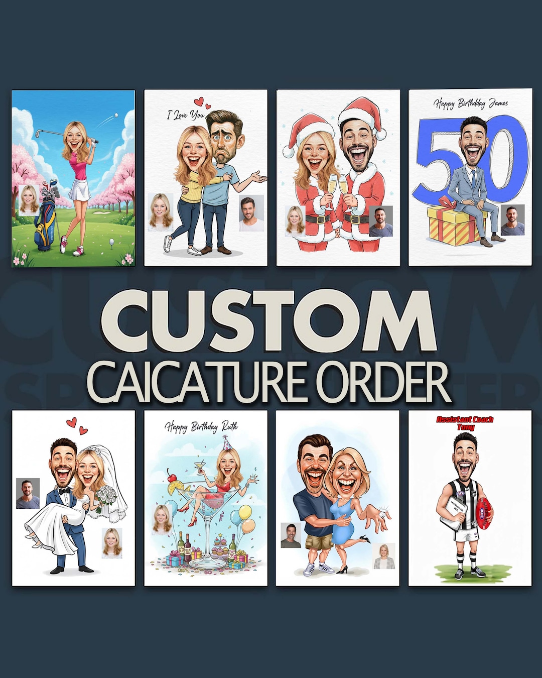 Custom Orders Caricature From Photo, Your Choice of Person | Background ...