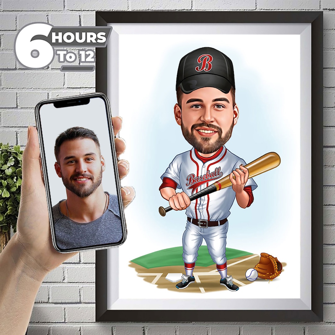 Personalized Baseball Player Caricature Drawing, Cartoon From Photo ...