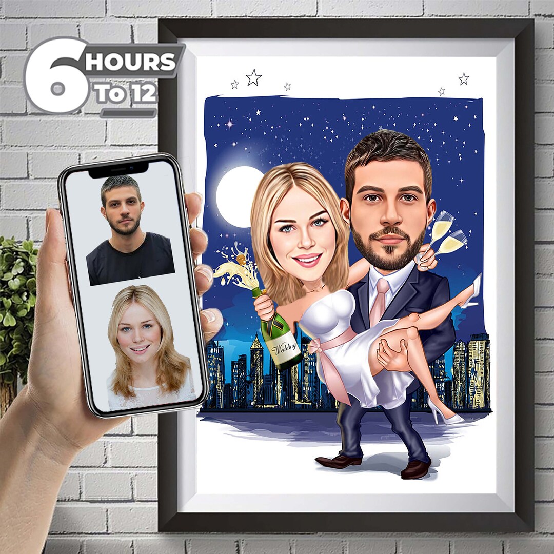 Custom Couple Cartoon Portrait, Custom Valentine's Day Caricature ...