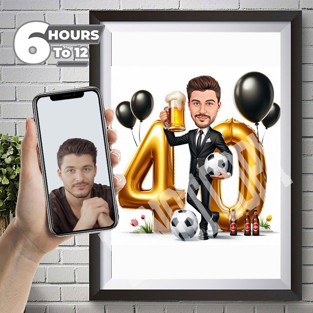 40th Birthday Caricature: Light Businessman in Yellow With Gift ...