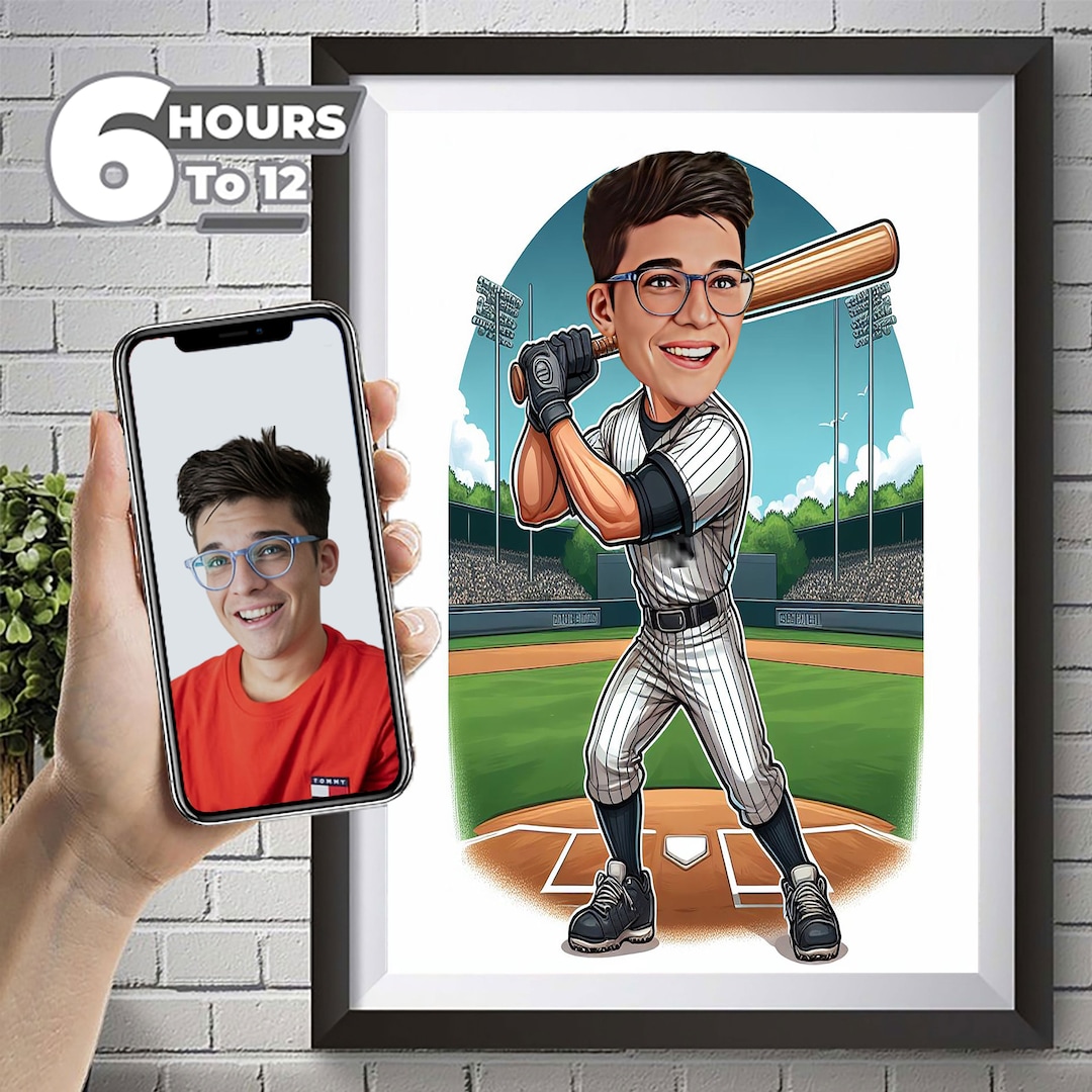 New York Yankees Cartoon Portrait, Custom Baseball Player Caricature ...