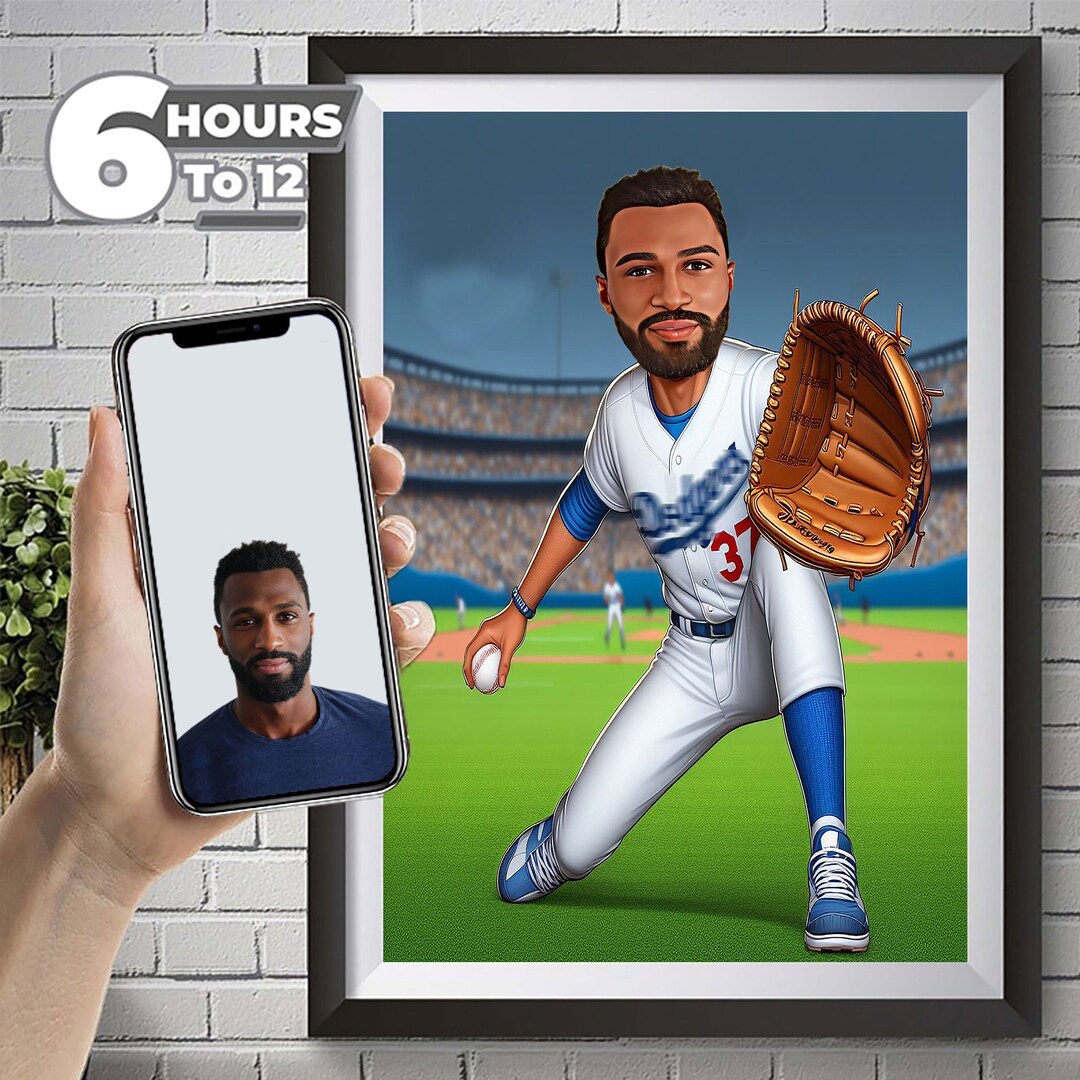 Los Angeles Dodgers Caricature, Custom Baseball Player Gift (digital ...