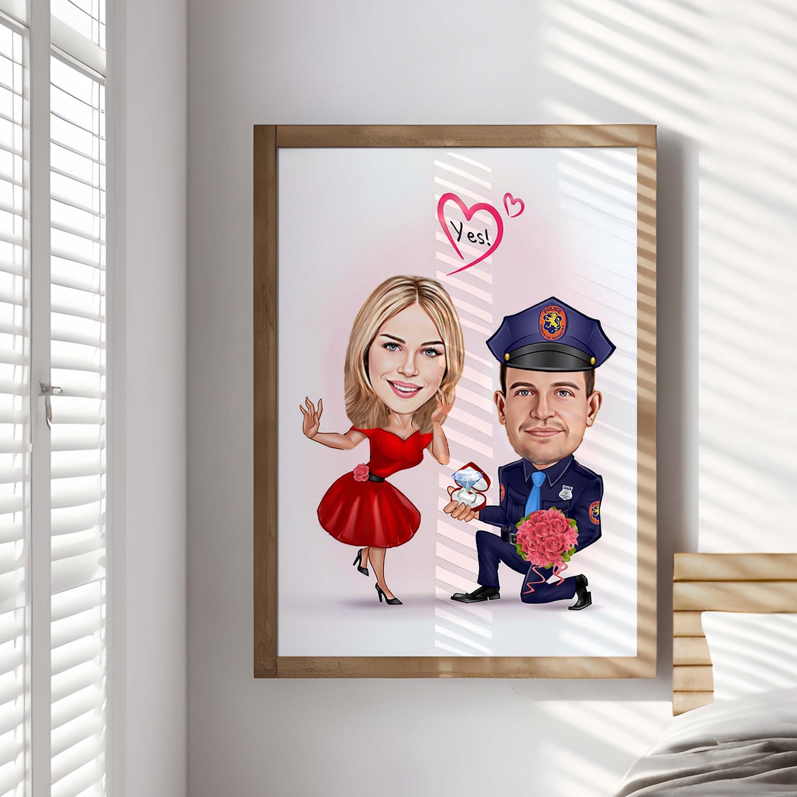 Custom Romantic Police Couple Valentine Day Caricature, Couple Cartoon ...