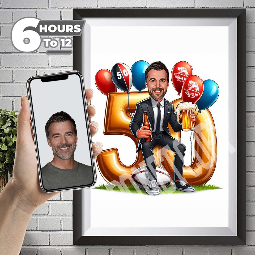Custom Caricature: 50-year-old Man’s Birthday, Light Businessman in ...