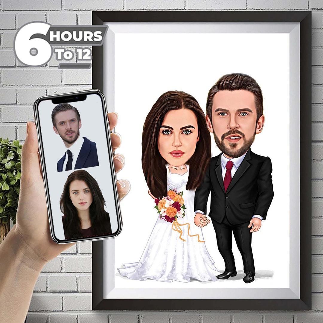 Customized Married Couple Cartoon Wall Art, Caricature Portrait ...