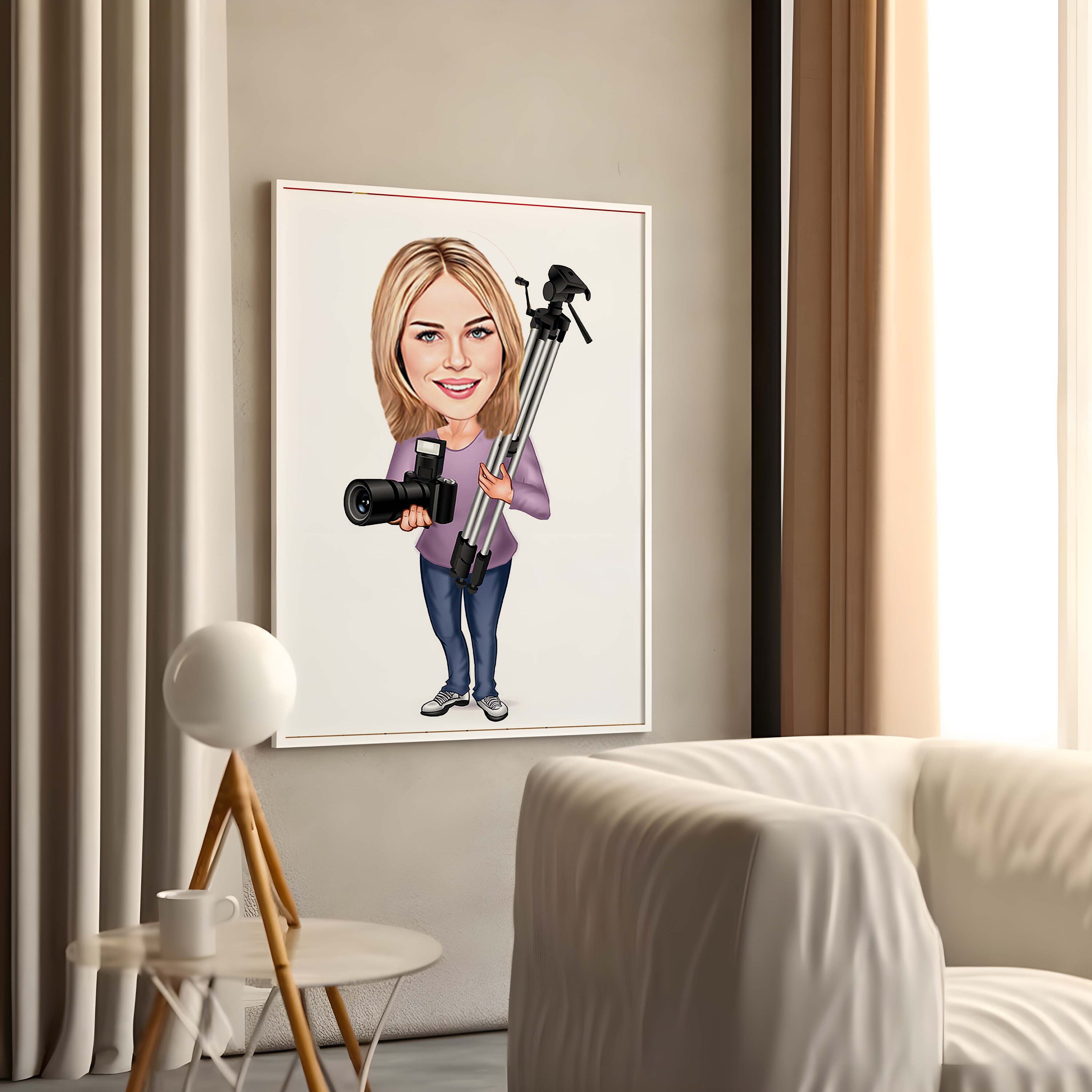 Photographer Cartoon Portrait Drawing From Photo, Photographer Gift for ...
