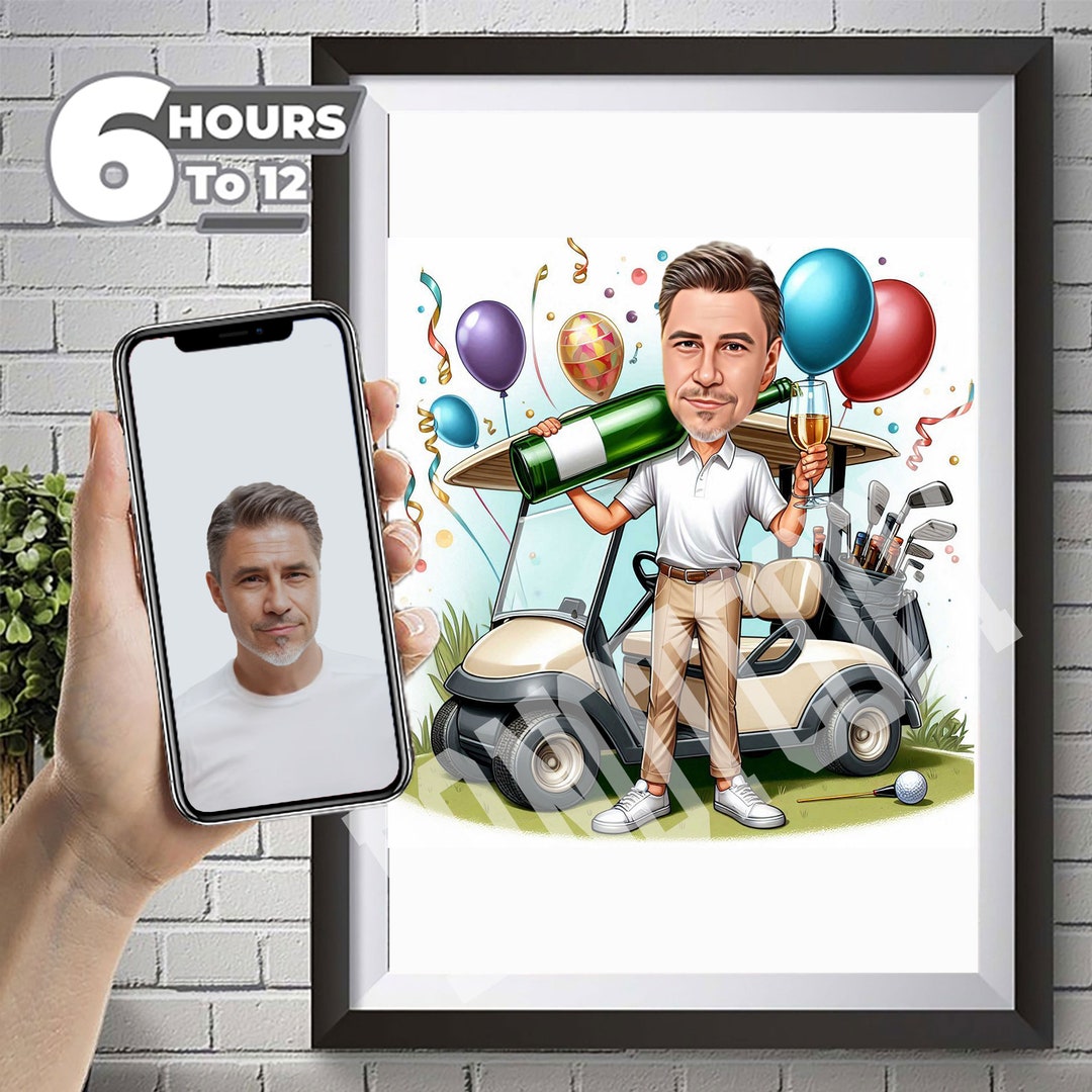 40th Birthday Caricature: Light Businessman With Gold Gift, Celebrating ...