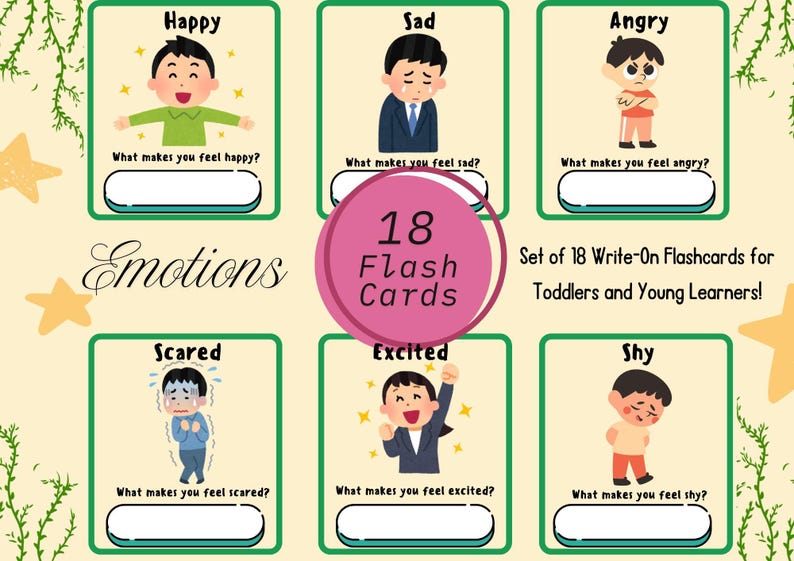 Printable Emotions Flash Cards for Kids | Feelings Cards for Toddlers ...