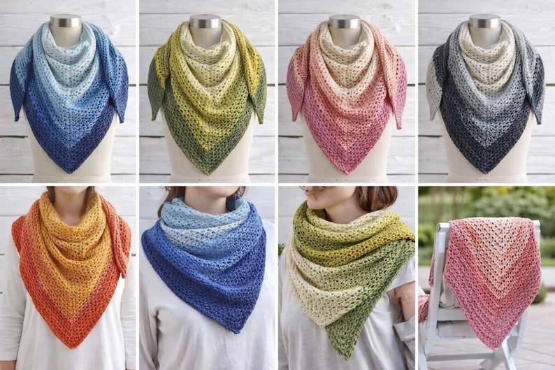 Crochet Shawl Pattern PDF, Gradient Triangle Scarf, Easy Crochet ...