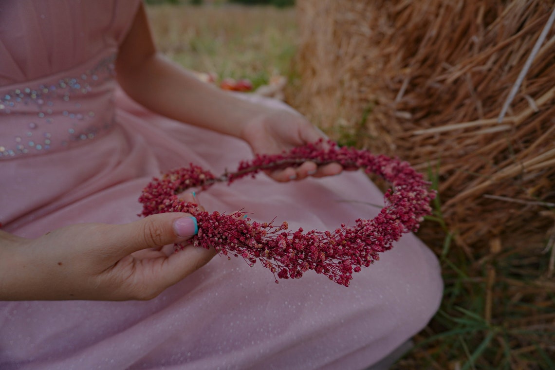Gypsum Hair Wreath, Dried Flower Hair Wreath, Wedding Hair Accessory ...