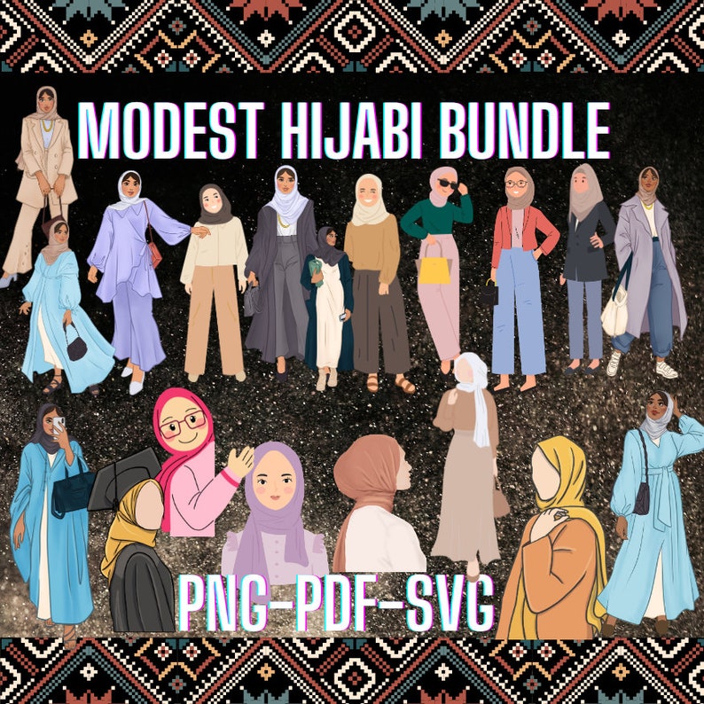 Modest Hijabi Muslimah Svg Bundle - Digital Modren Muslim Hijab Girl ...