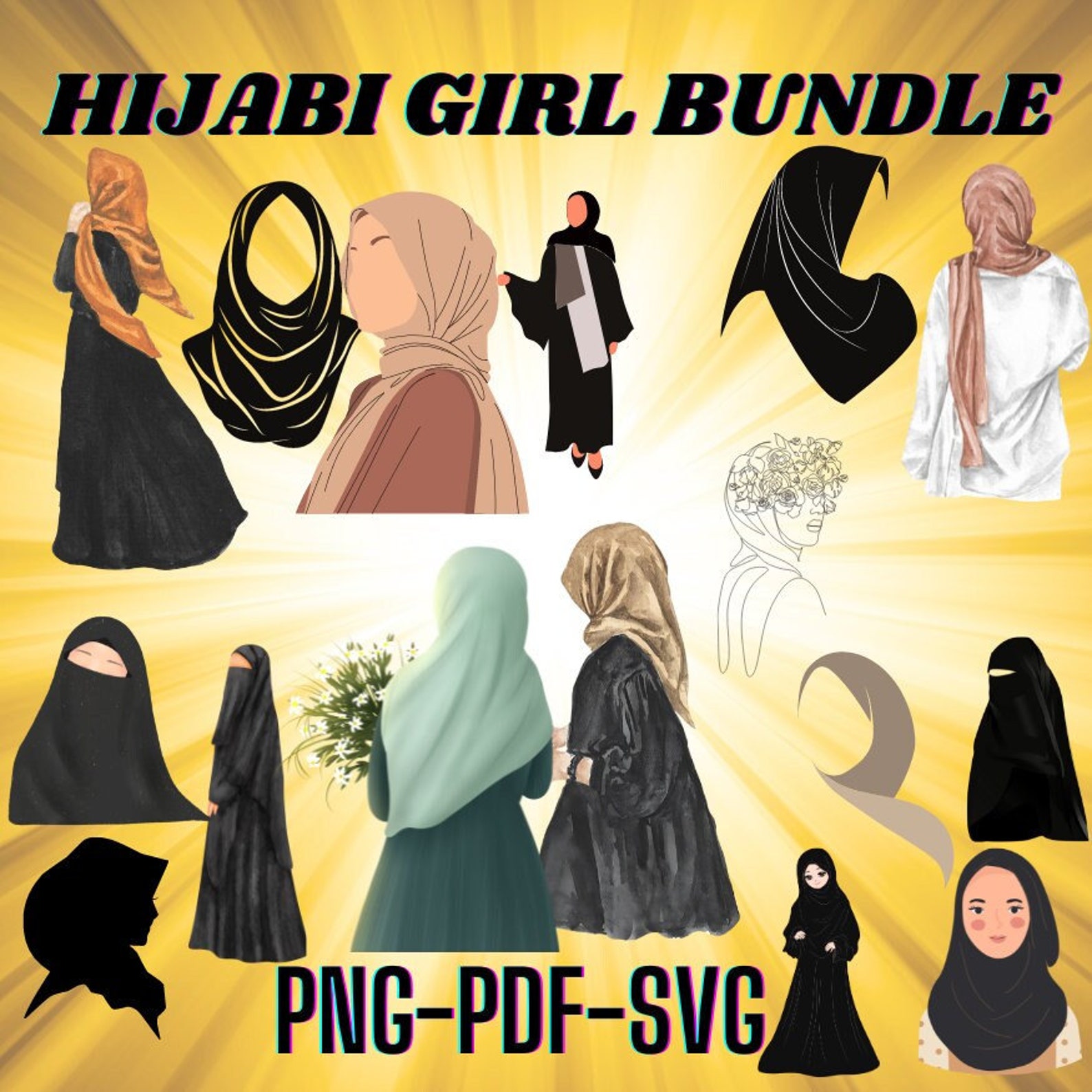 Modest Hijabi Girl Svg Bundle - Line Art Muslim Hijab Girl - Hijabi ...