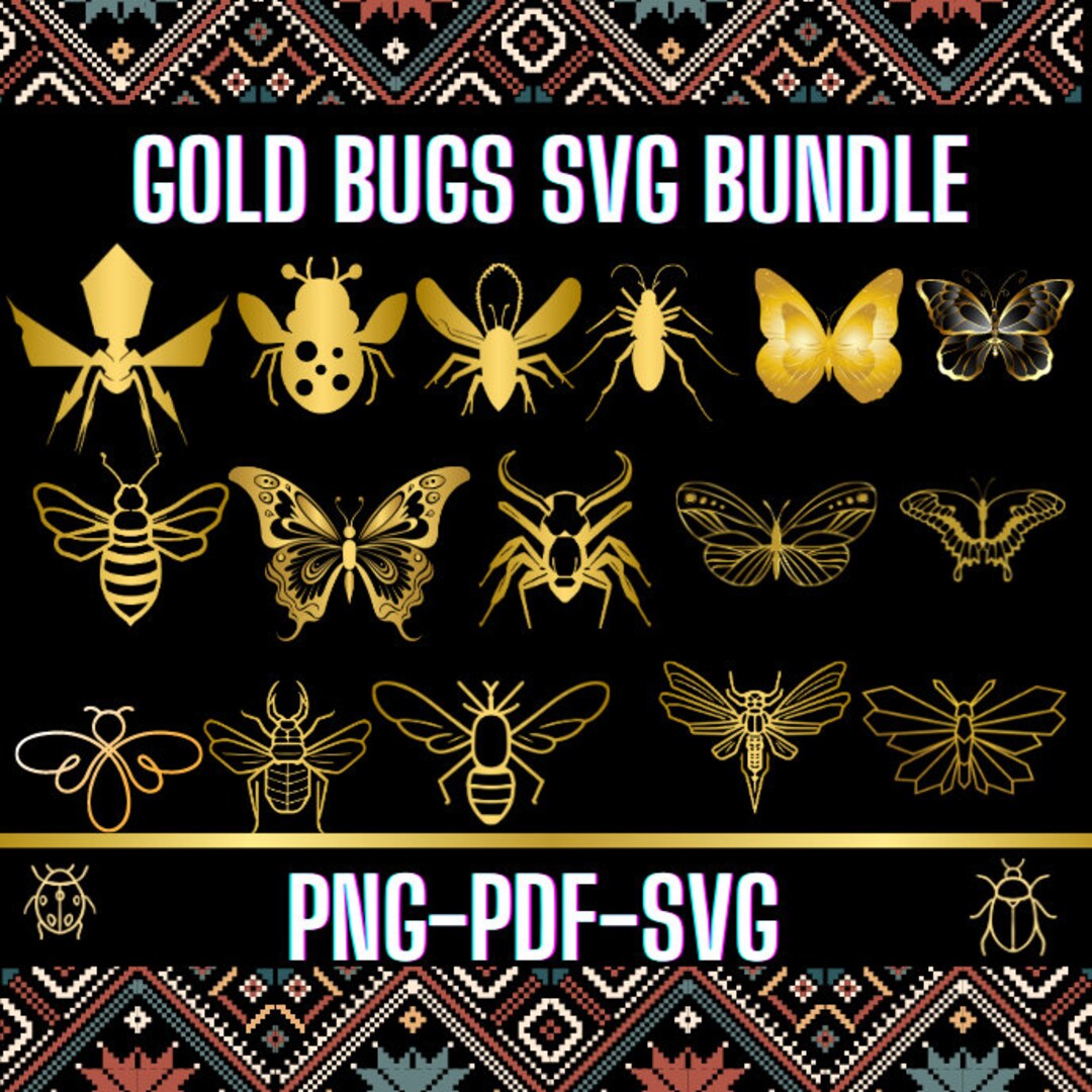 Gold Bugs Svg Bundle - Golden Insects Butterfly, Lady Bug, Cockroach ...
