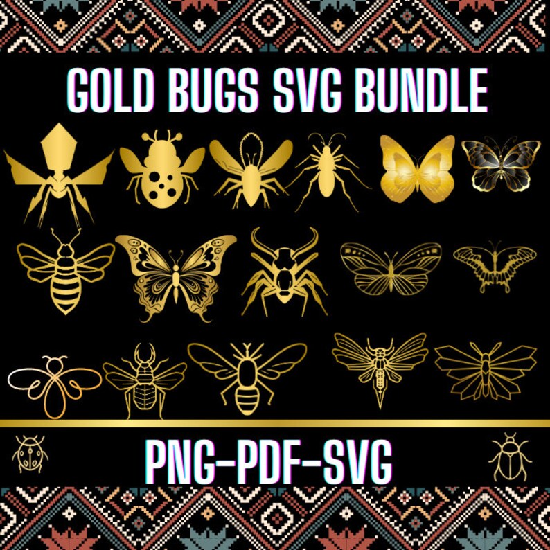 Gold Bugs Svg Bundle - Golden Insects Butterfly, Lady Bug, Cockroach ...
