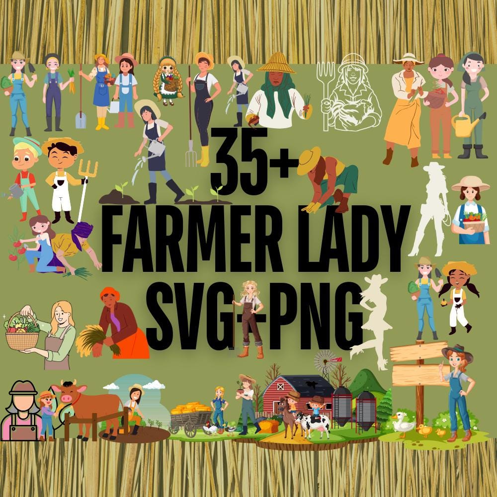 Farmer Girl Svg-instant Download Farmer Lady Picking Vegetables-little ...