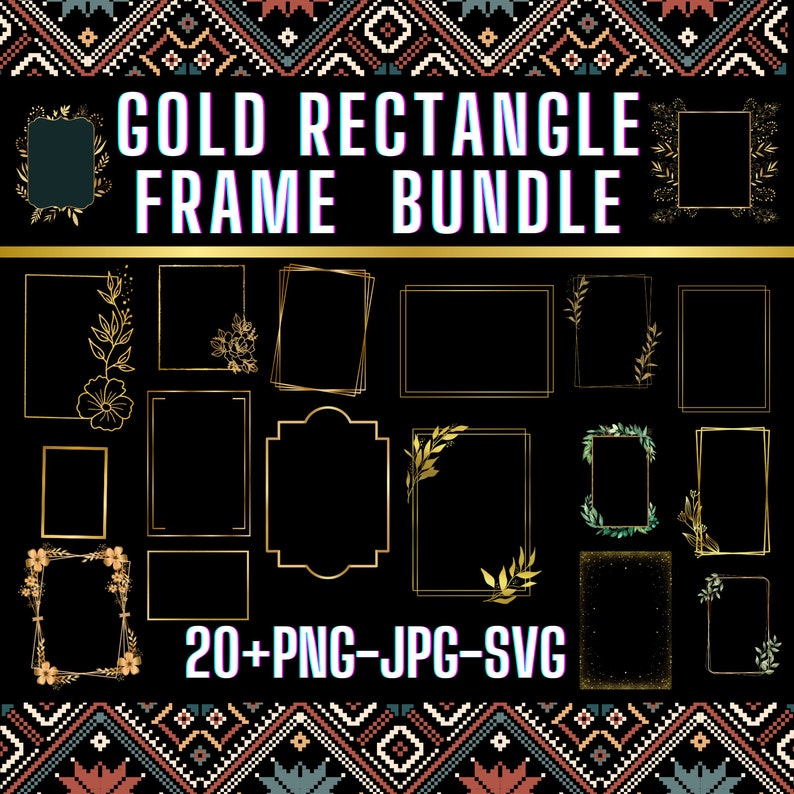 Gold Rectangle Frame Digital Svg Bundle - Gold Frame Clipart ...