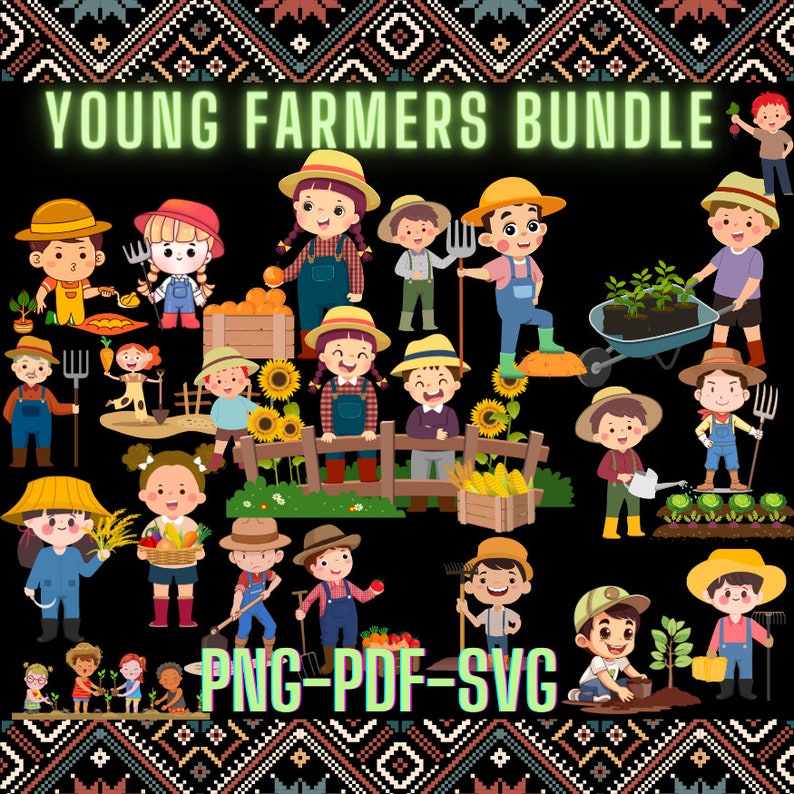 Young Farmers Svg Instant Download Kids Farmers Picking Vegetables ...