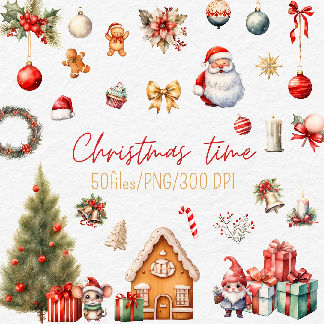 Watercolor Christmas Clipart Bundle, Ornaments Clipart, Personalized ...