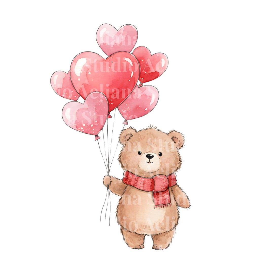 Valentine's Day Teddy Bear PNG, Kids Valentine Clipart, Pink Baloons ...