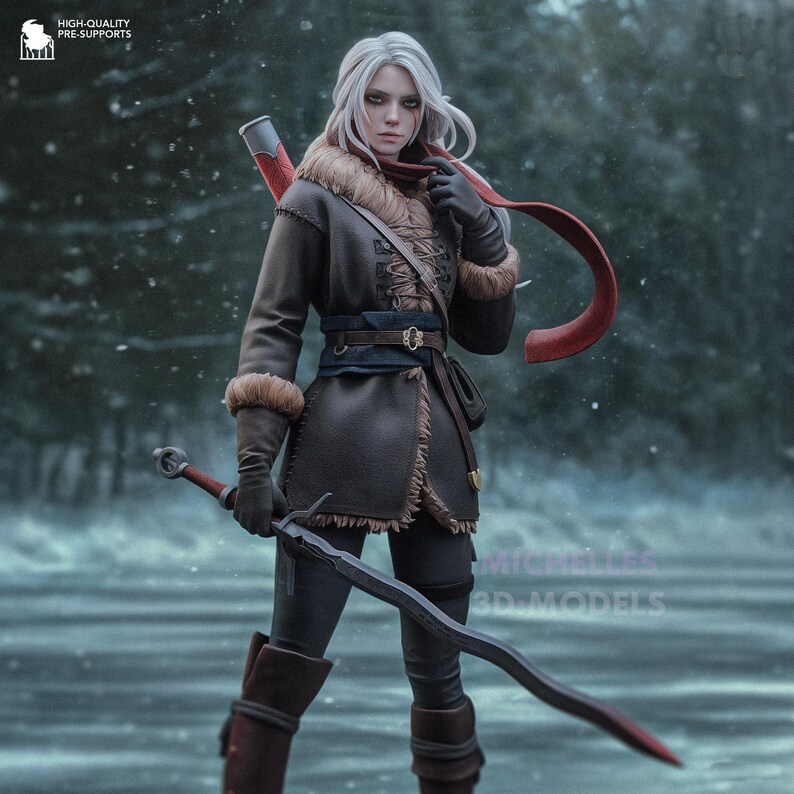 Ciri Cirilla Pre-supported STL File for 3D Printer, 3D Printing Model, 3D Figures Model Figurine ...