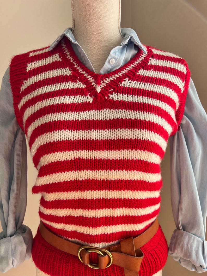 Vintage Red and White Striped Knit Vest - Etsy