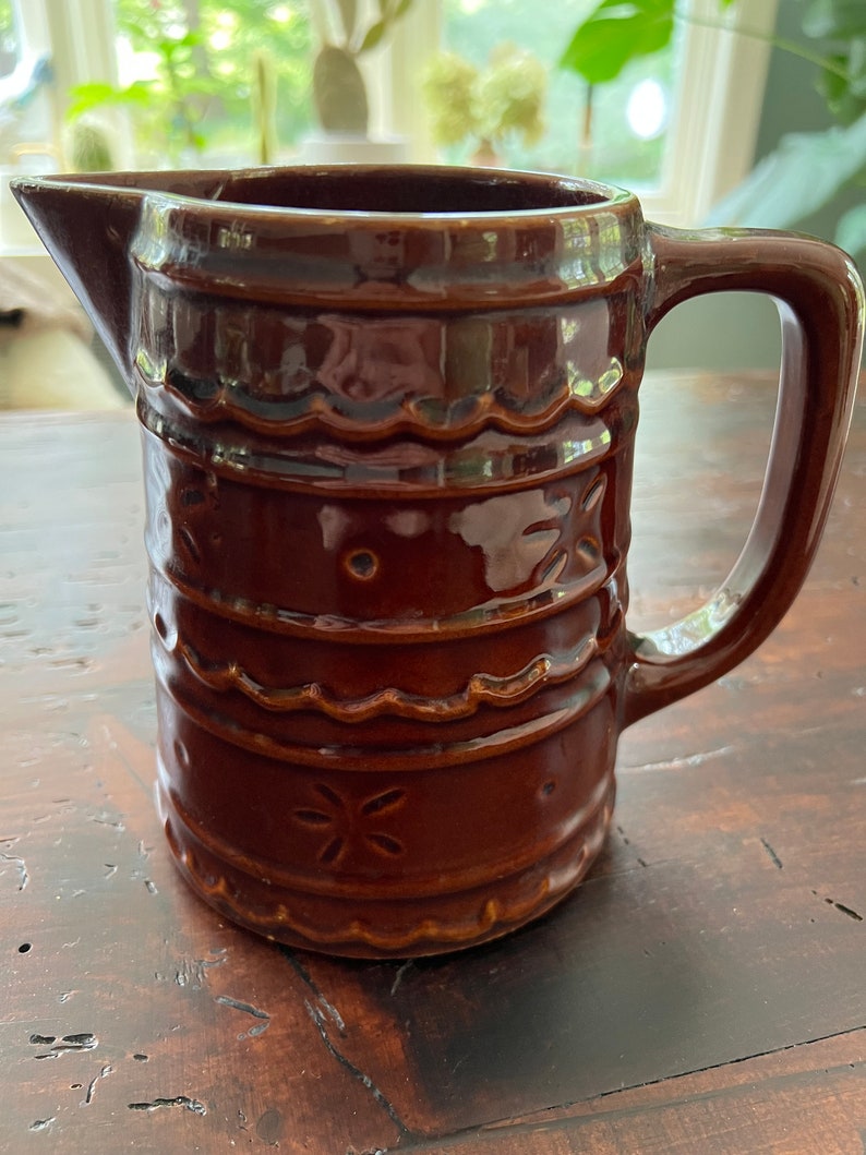 Marcrest Vintage Stoneware Brown Daisy Dot Vintage Pitcher - Etsy