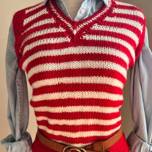 Vintage Red and White Striped Knit Vest - Etsy