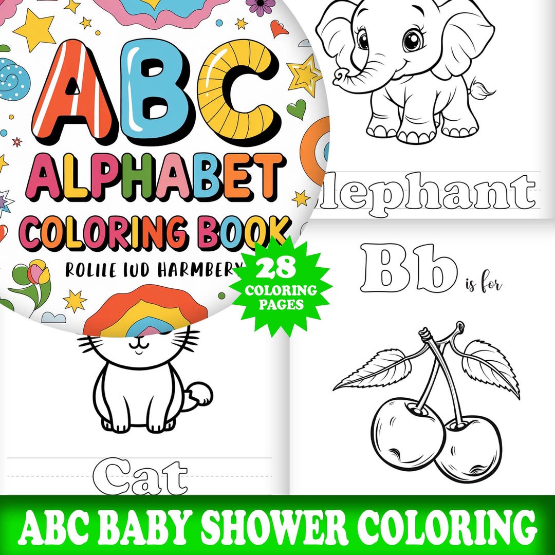ABC Baby Shower Coloring Book Baby Shower Game Baby's First Activity ...