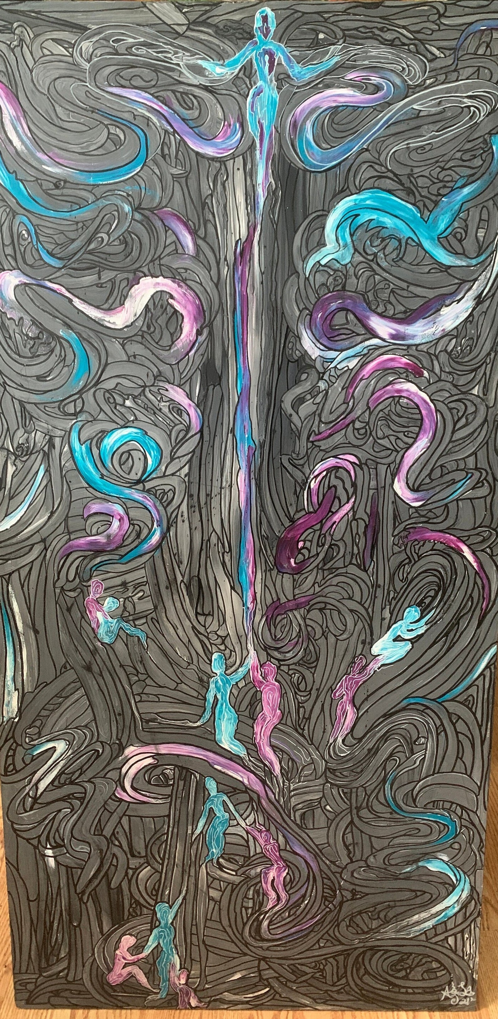 4x2 “shadow Work” Original* Acrylic, Paint, Ink, Wood, Wall Art, Home ...