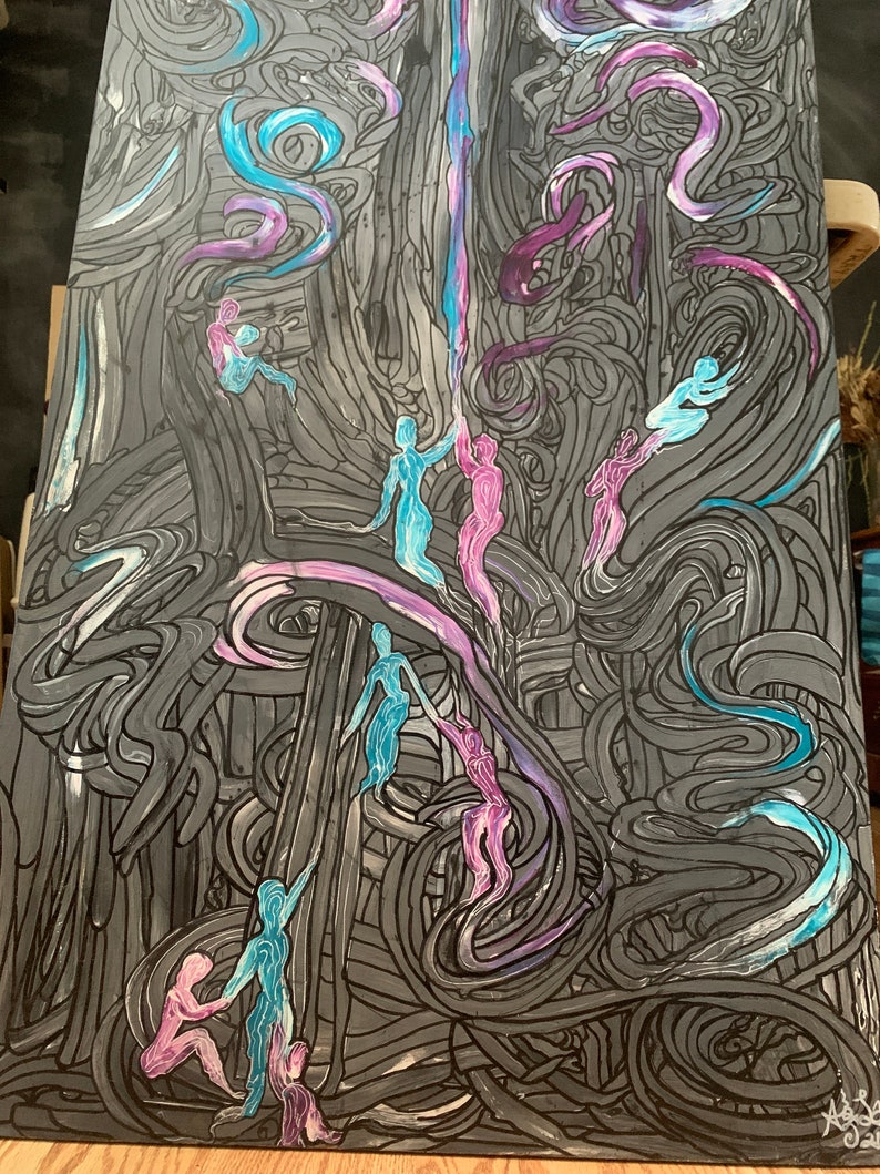 4x2 “shadow Work” Original* Acrylic, Paint, Ink, Wood, Wall Art, Home ...