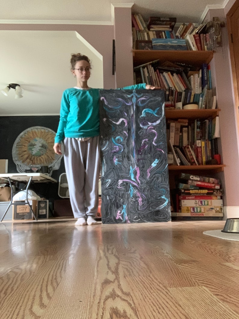 4x2 “shadow Work” Original* Acrylic, Paint, Ink, Wood, Wall Art, Home ...