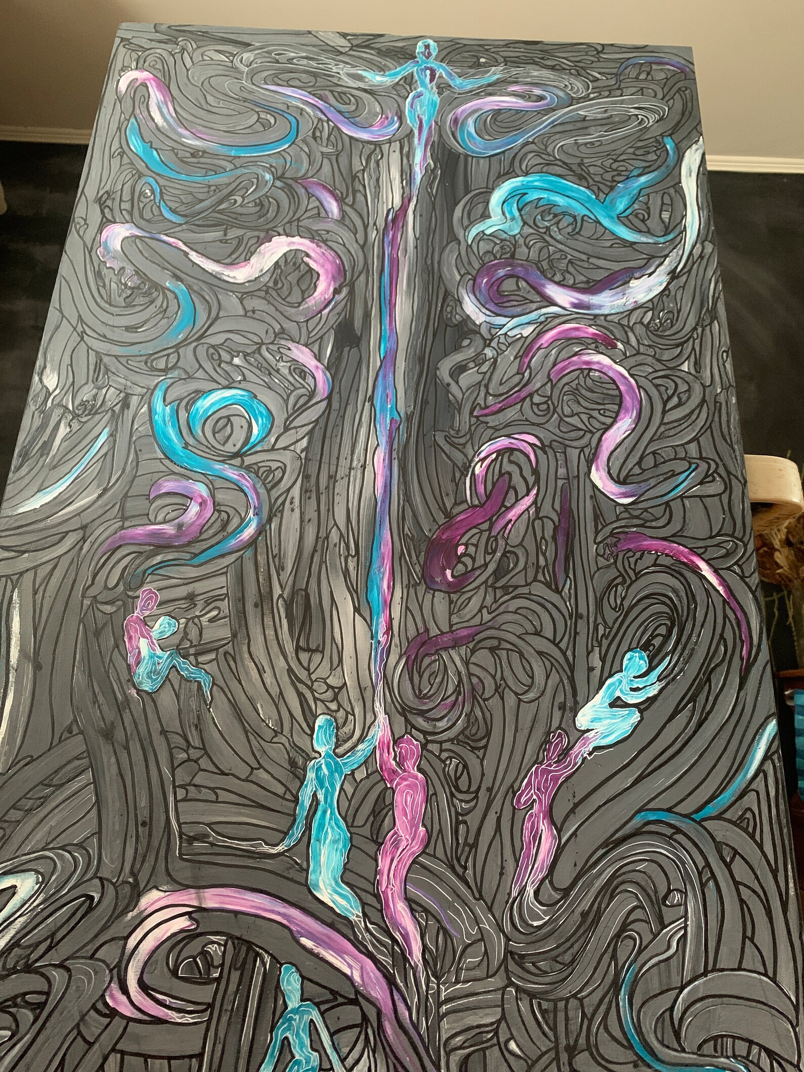 4x2 “shadow Work” Original* Acrylic, Paint, Ink, Wood, Wall Art, Home ...