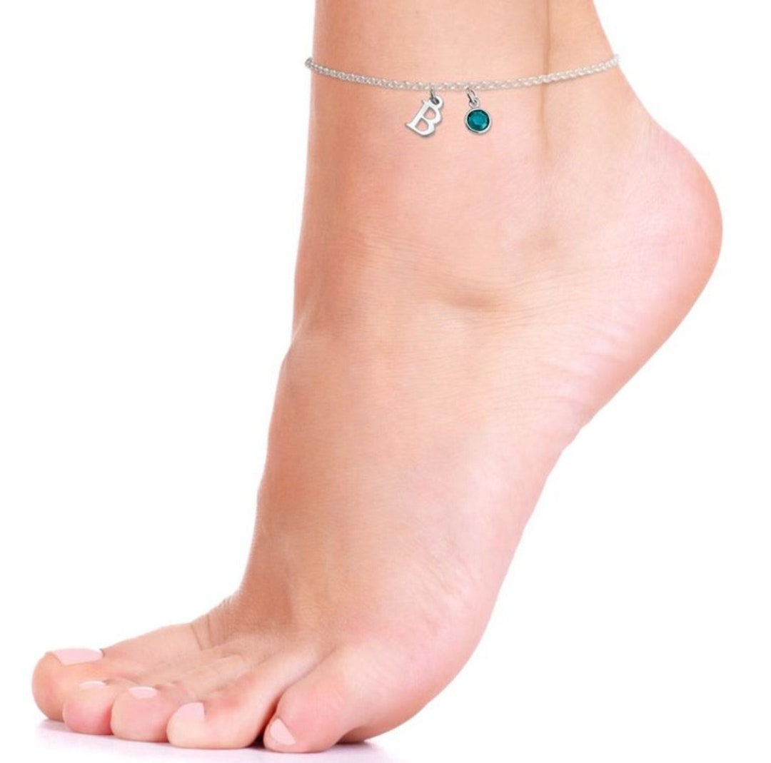 Birthstone Anklet, Custom Initial Ankle Bracelet for Women, Rose Gold ...