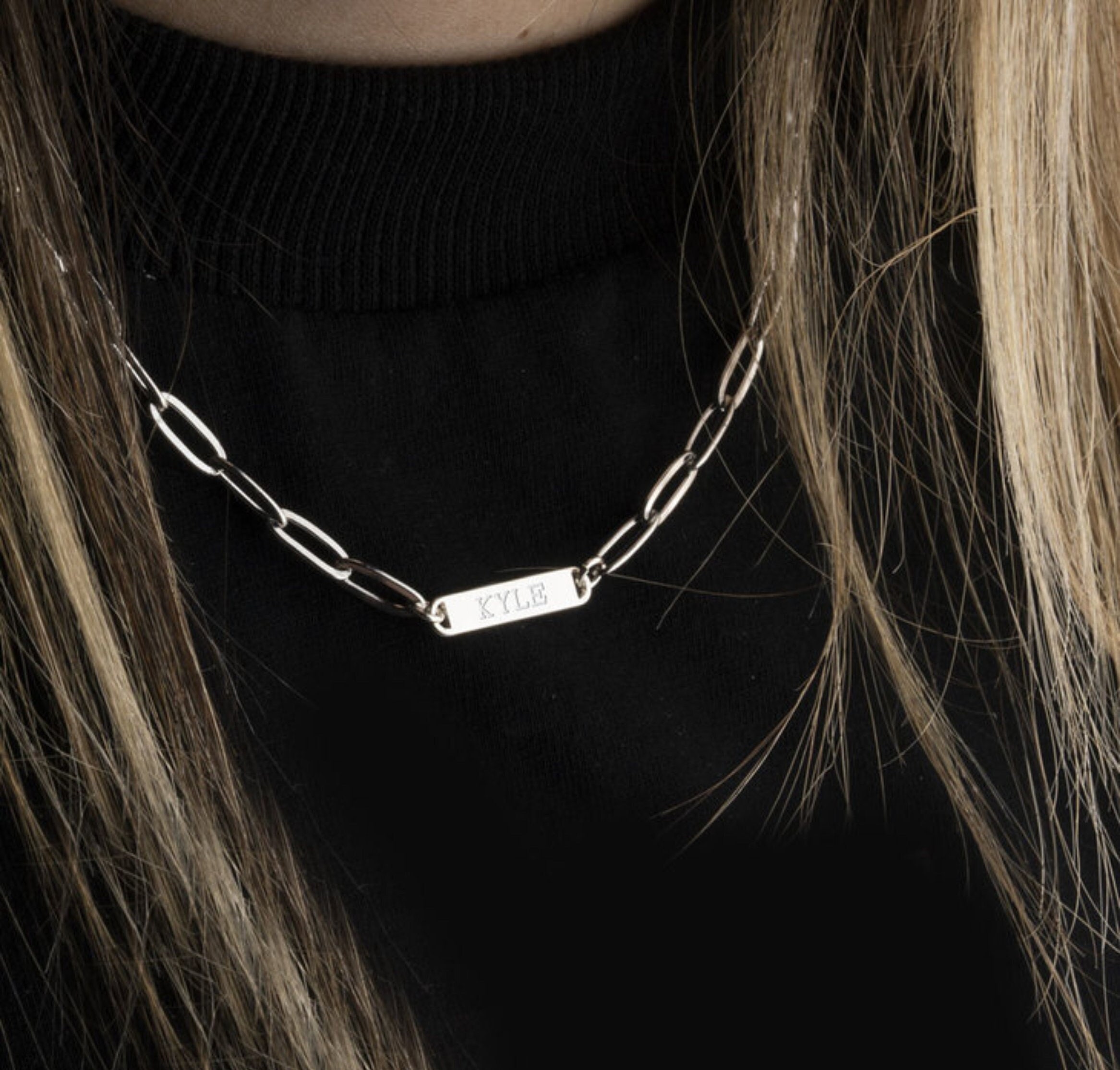 Minimalist Paperclip Chain Name Bar Necklace, Personalized Name ...