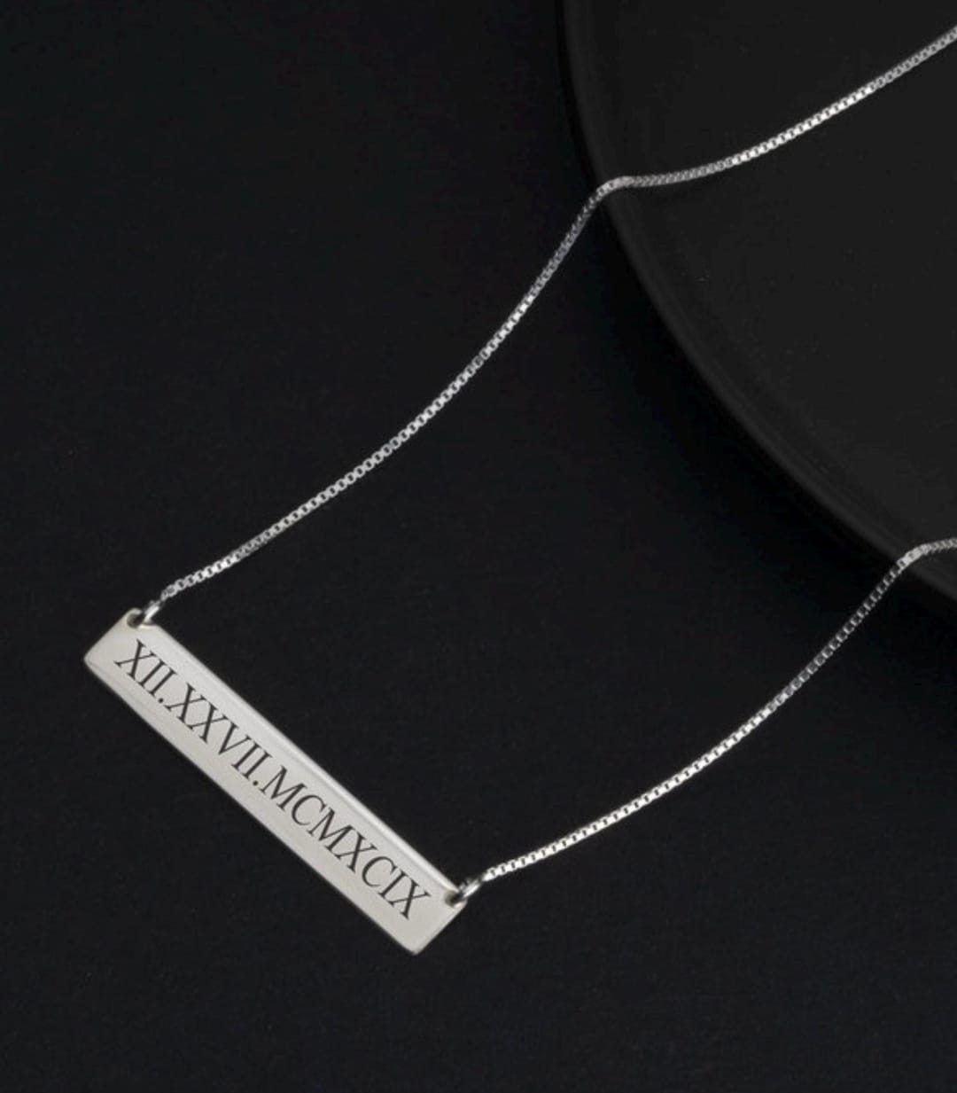 Roman Numerals Necklace, Sterling Silver Bar Necklace, Custom Engraved ...