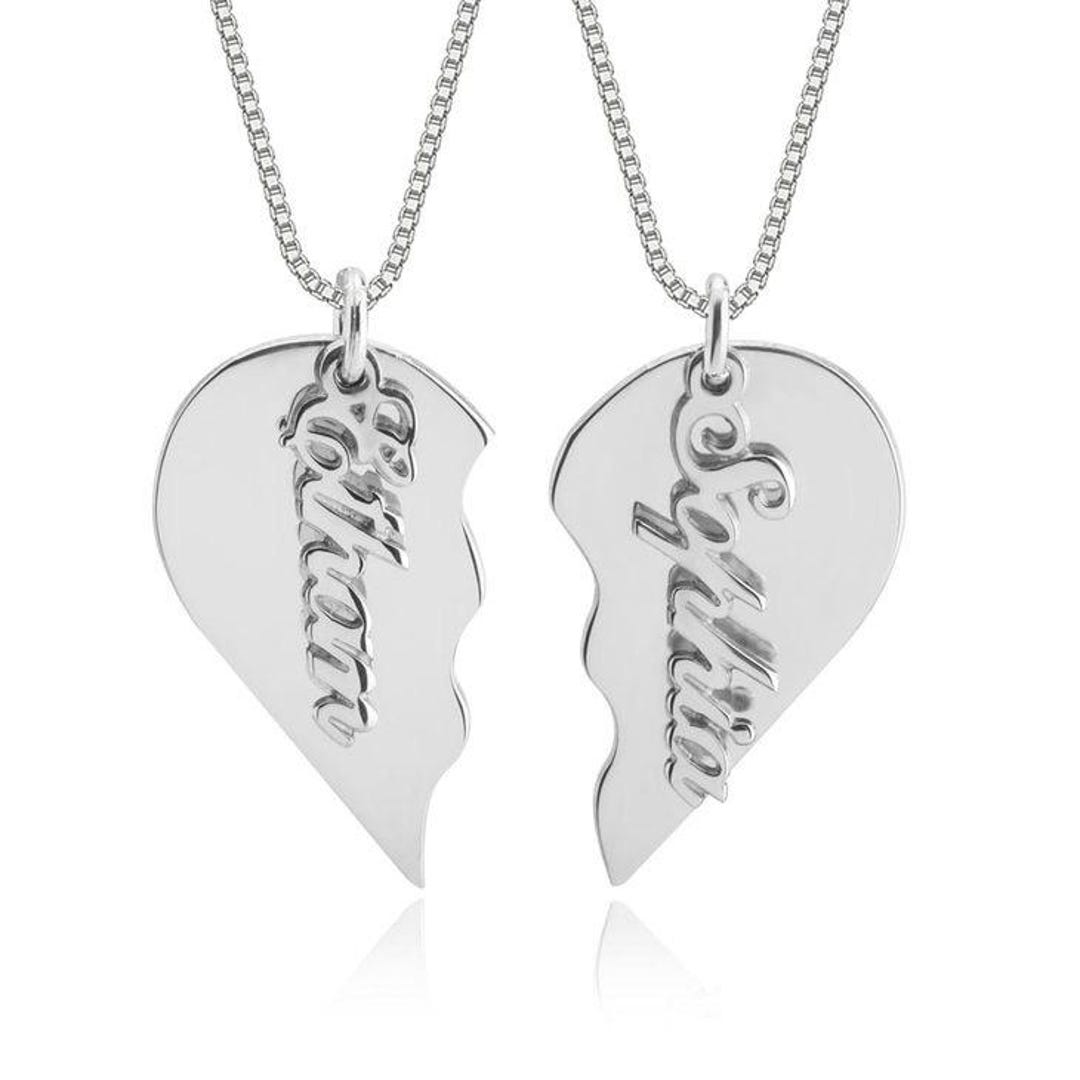 Sterling Silver Split Heart Necklace Set, Best Friend Necklaces ...