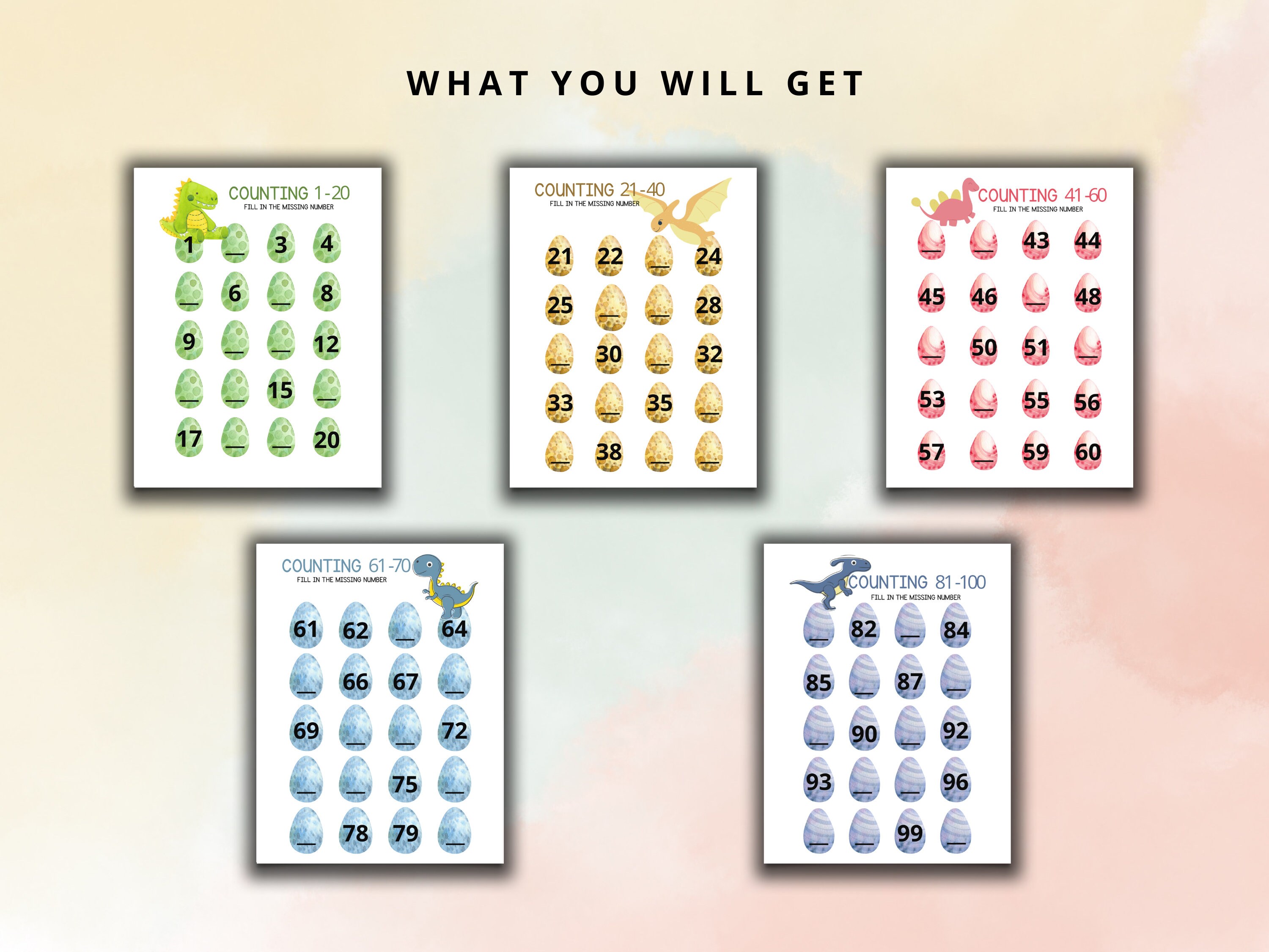 Dinosaur Counting Worksheet | Preschool Printable Numbers 1-100 ...