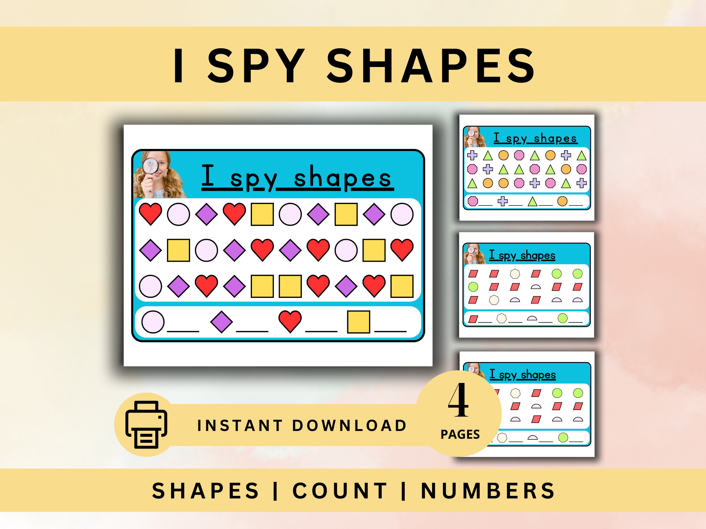 I Spy Game | Pre-k KDG Worksheet | Learn Shapes Printable | I Spy Kids ...