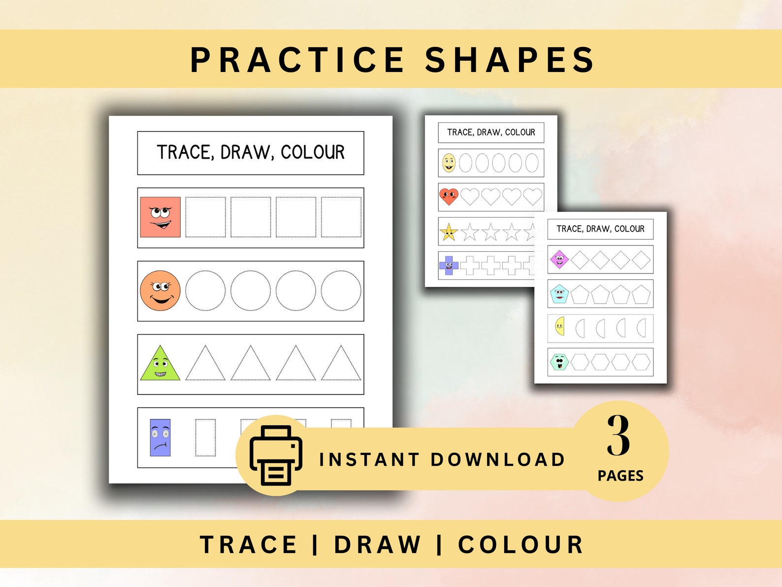 Learning Shapes Basic Shape Recognition Tracing Worksheets Kindergarten ...