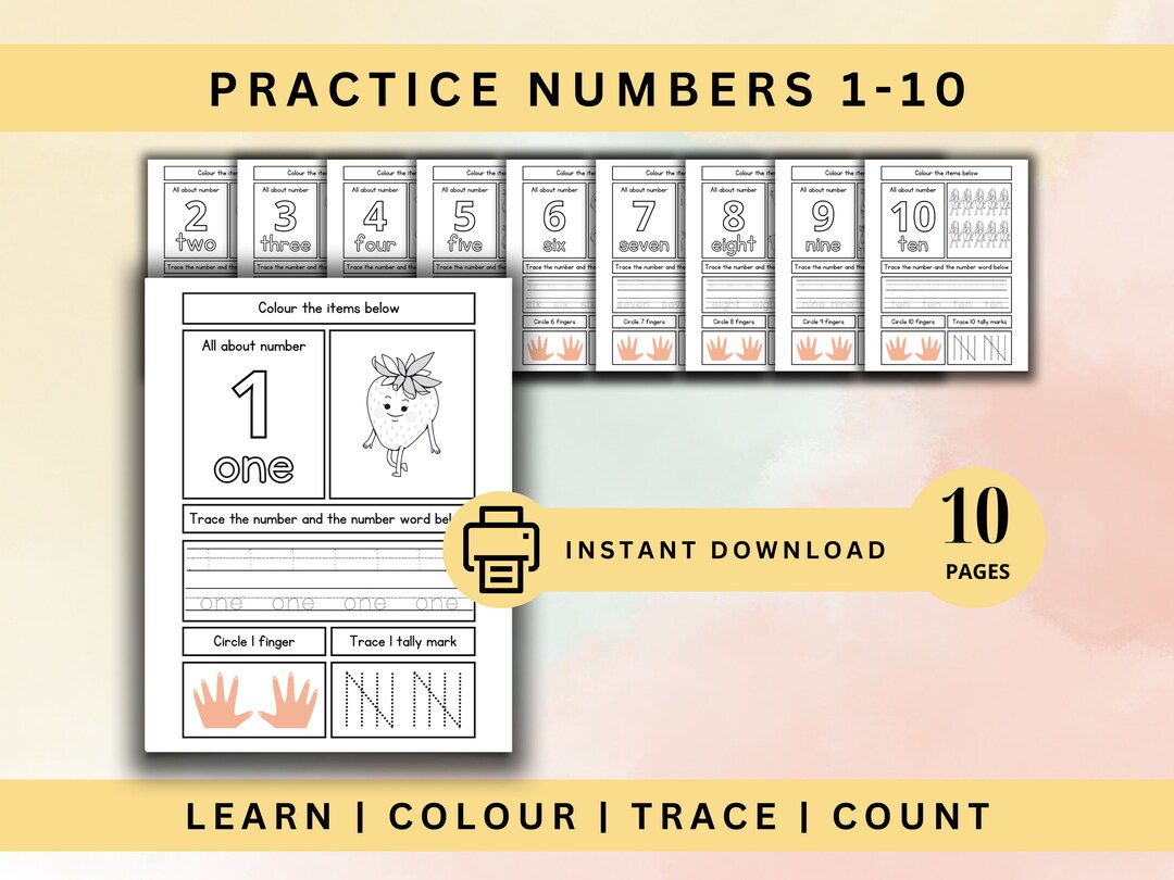 Writing Numbers 1-10 Practice Preschool Worksheets - Etsy