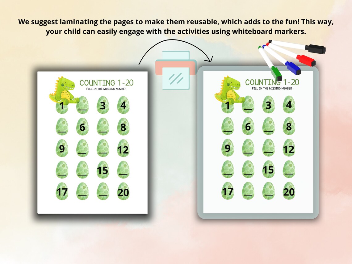 Dinosaur Counting Worksheet | Preschool Printable Numbers 1-100 ...