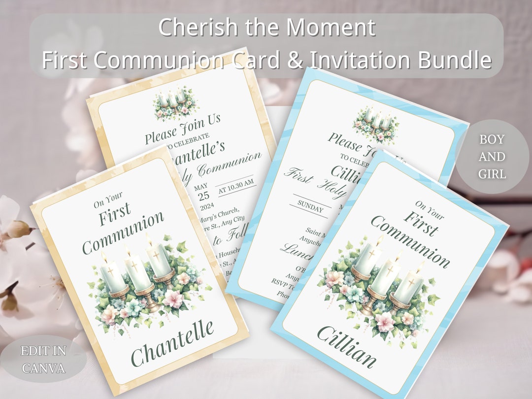 First Communion Template for Canva, First Communion Boy, Girl, Card ...