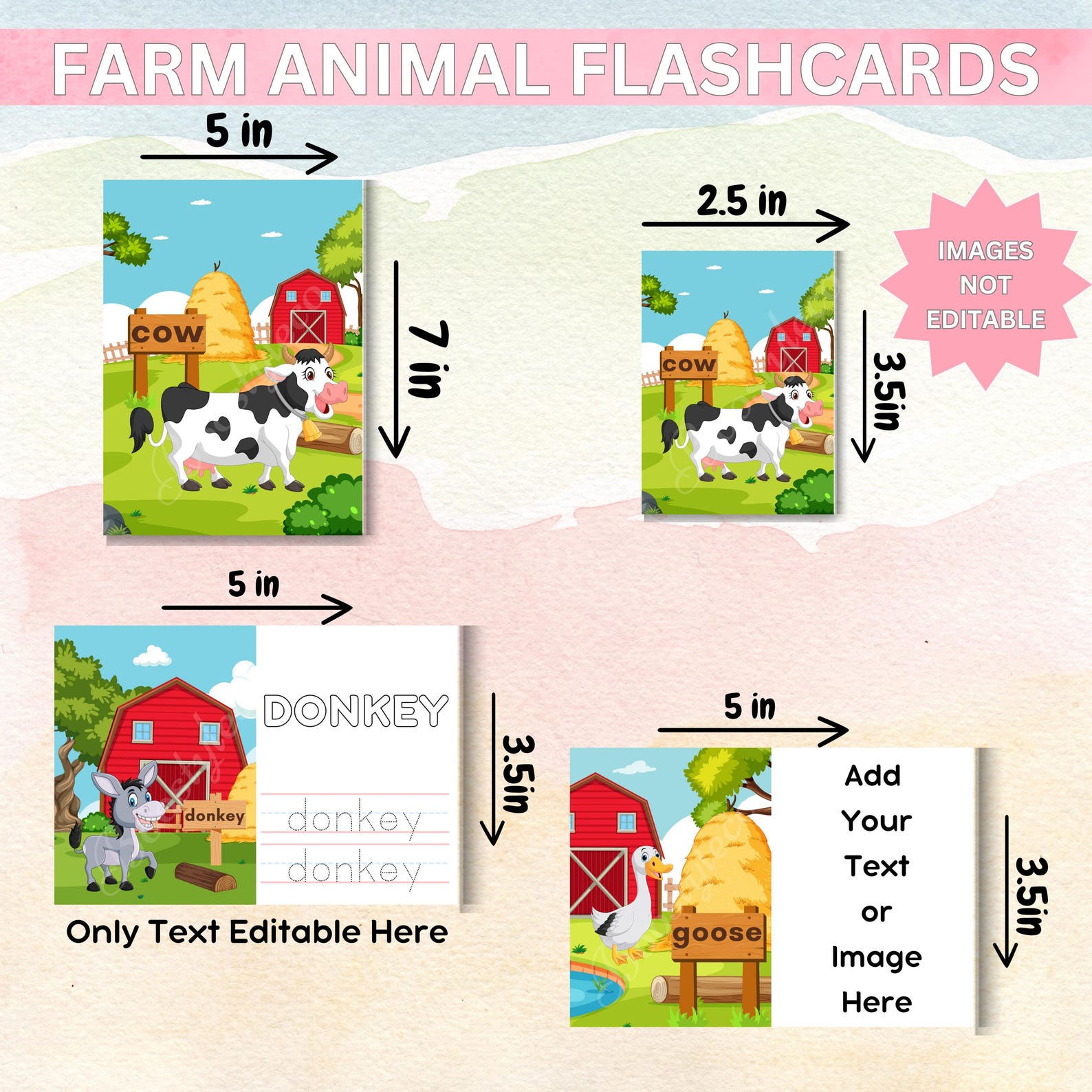 Farm-themed Kids Flashcards, Farm Animal Flashcards, Canva Templates ...