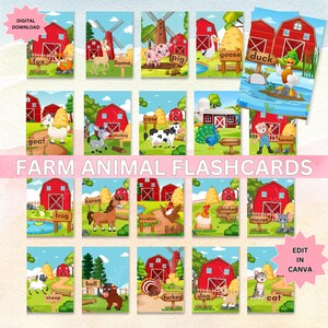 Farm-themed Kids Flashcards, Farm Animal Flashcards, Canva Templates ...